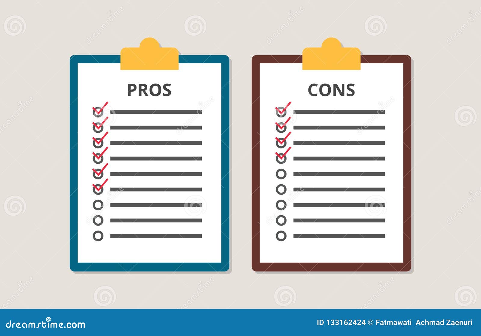 Pros and Cons Versus Compare Choice Checklist in Clipboard Stock ...