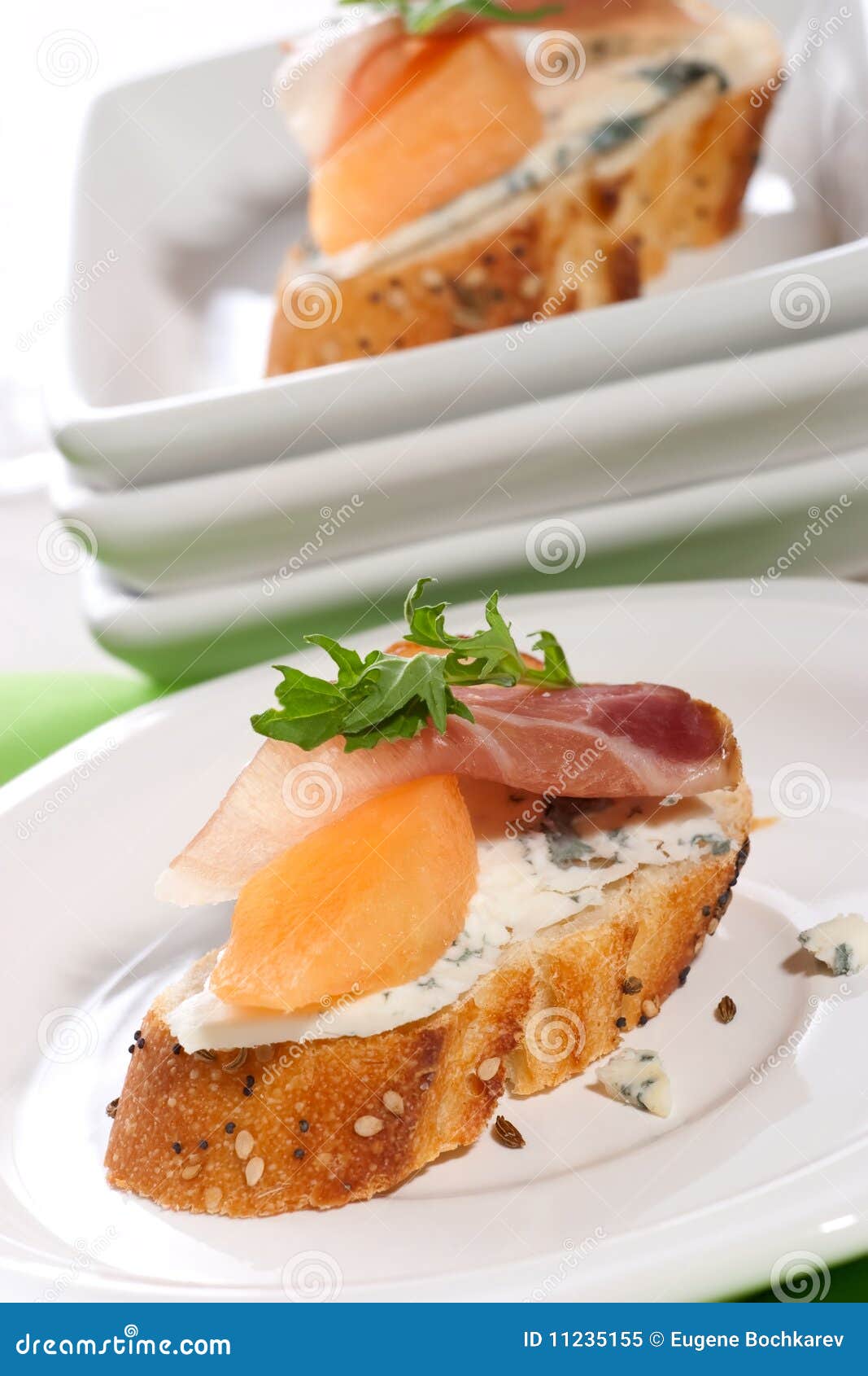 Prosciutto and Blue Cheese Canapes Stock Image - Image of cheese ...