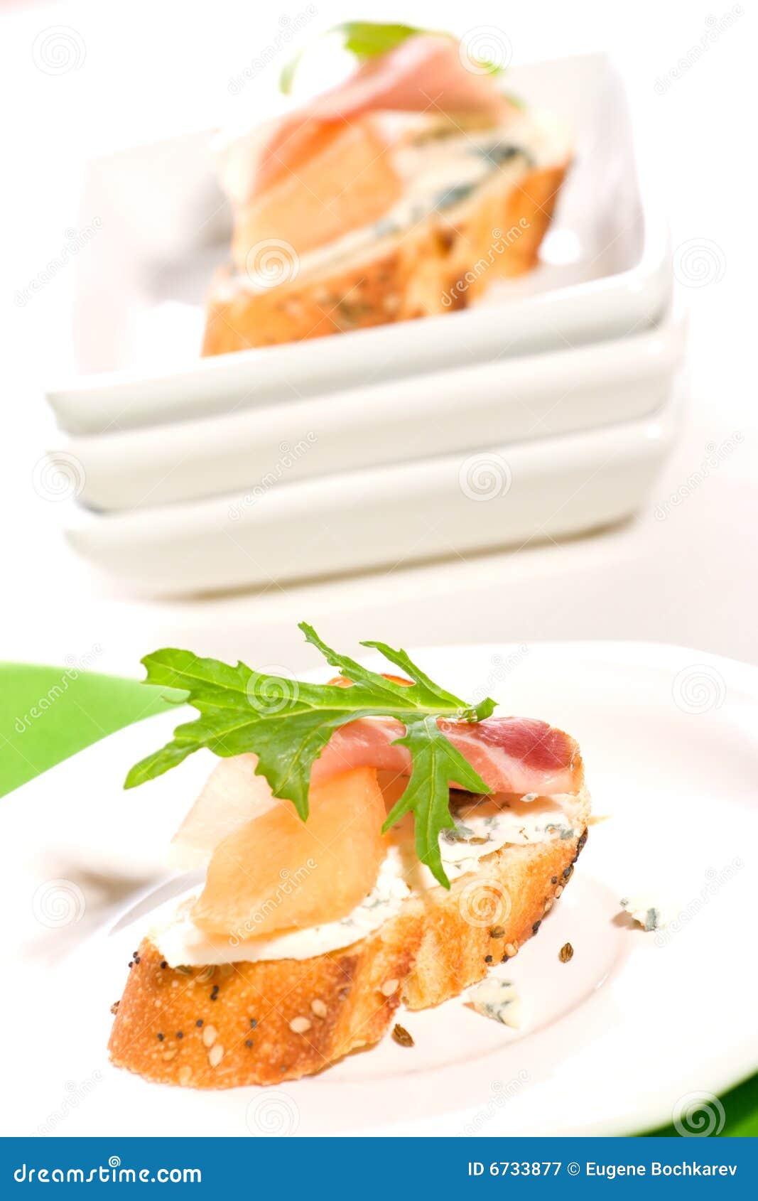 Prosciutto and Blue Cheese Canapes Stock Image - Image of savory, herbs ...