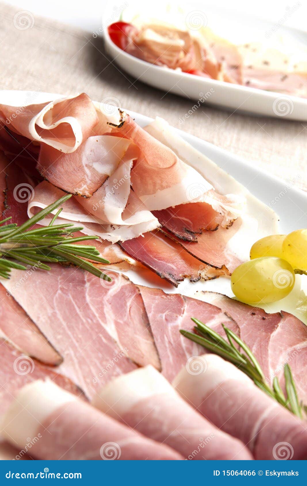 Prosciutto and ham plate stock photo. Image of rosemary - 15064066
