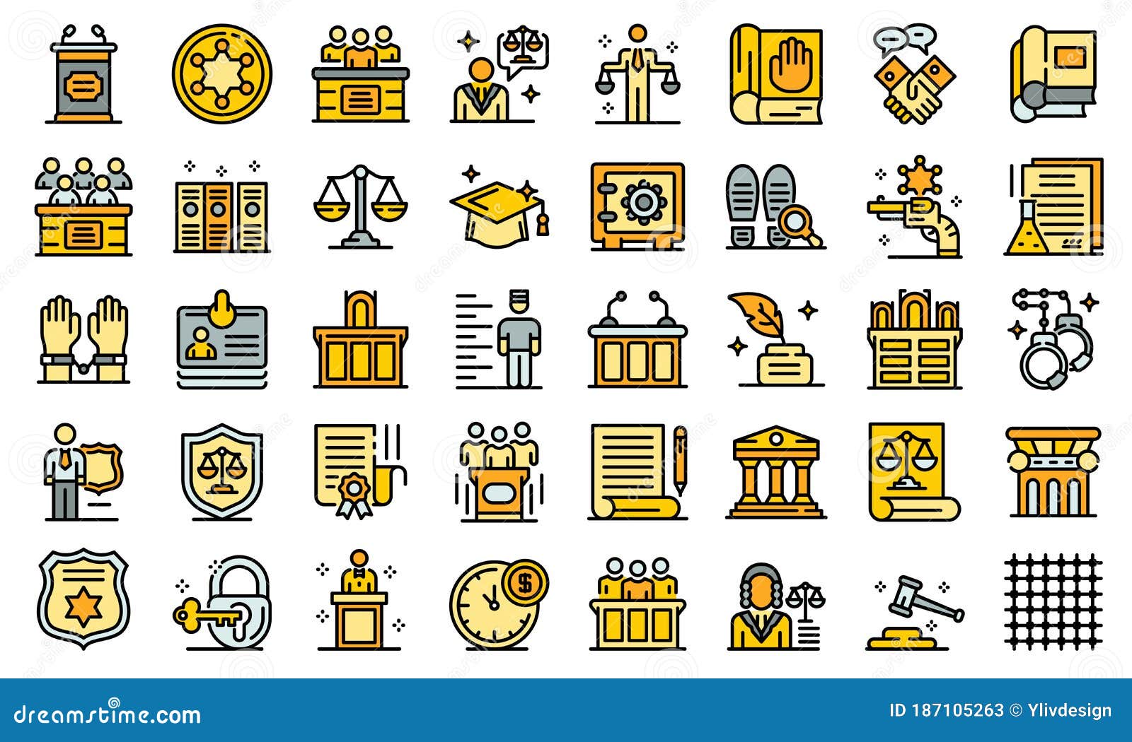 Prosecutor Icons Set Line Color Vector Stock Vector - Illustration of ...
