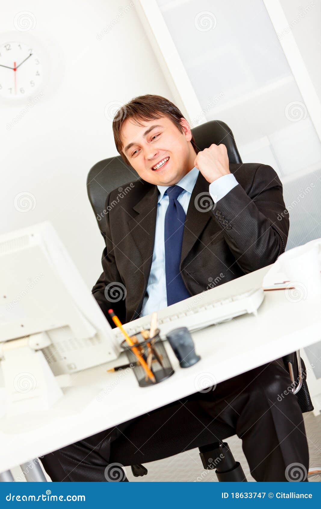 Prosperous Businessman Looking at Computer Monitor Stock Image - Image ...