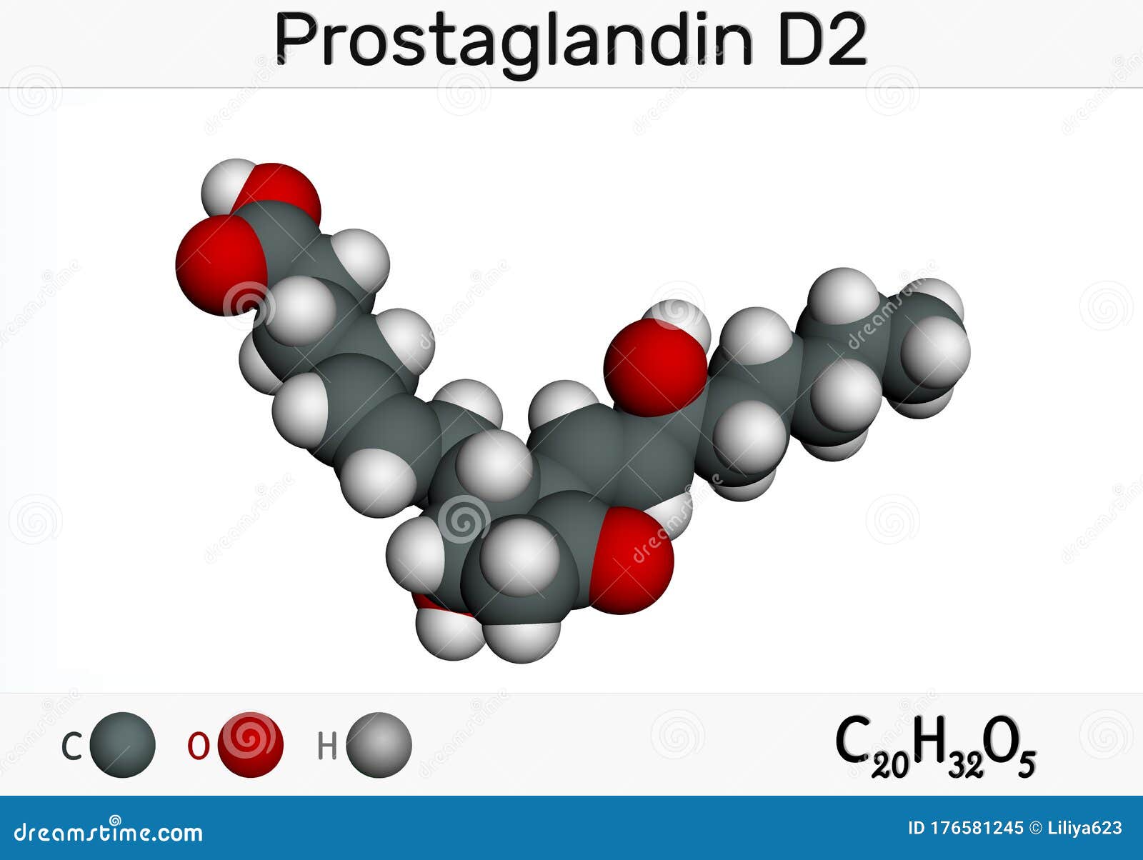 Prostaglandin D2 , PGD2 , Prostaglandin, C20H32O5 Molecule. Molecular ...