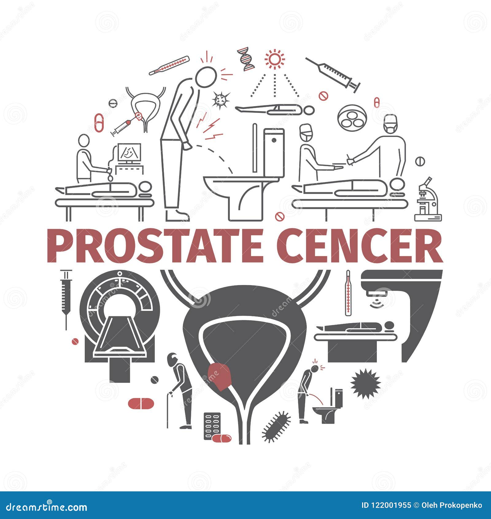 Prostate Cancer Symptoms Causes Treatment Vector Icons Stock