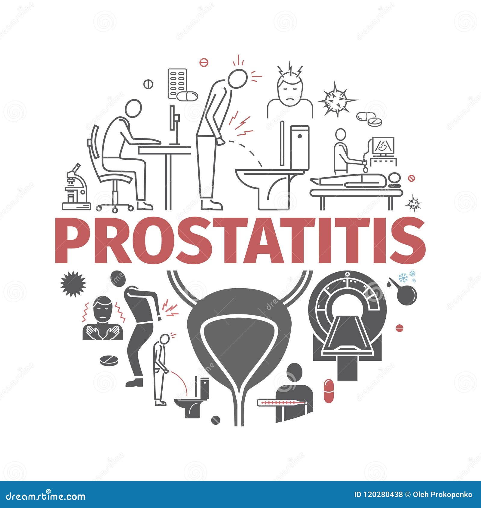 Prostatitis, Symptoms Bold Black Silhouette And Line Icons Set Isolated ...