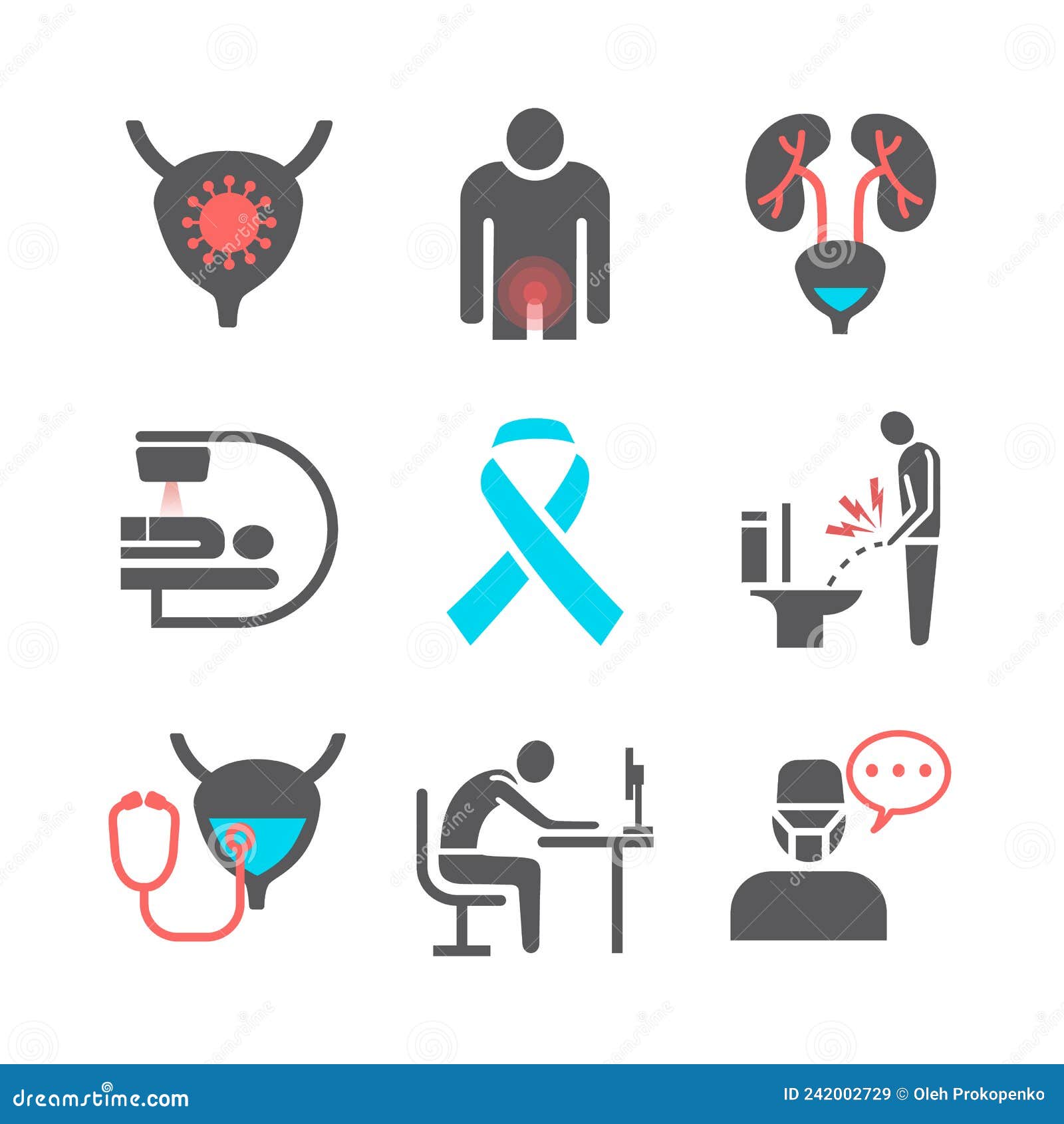 Prostatitis Icons. Symptoms, Causes, Treatment. Vector Signs for Web ...