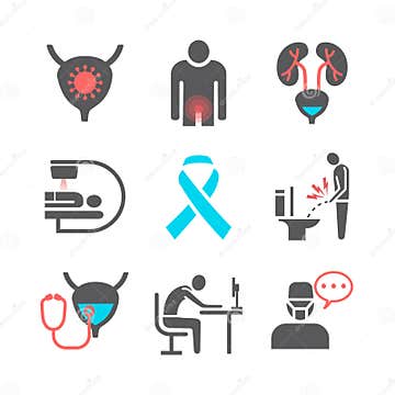 Prostatitis Icons. Symptoms, Causes, Treatment. Vector Signs for Web ...