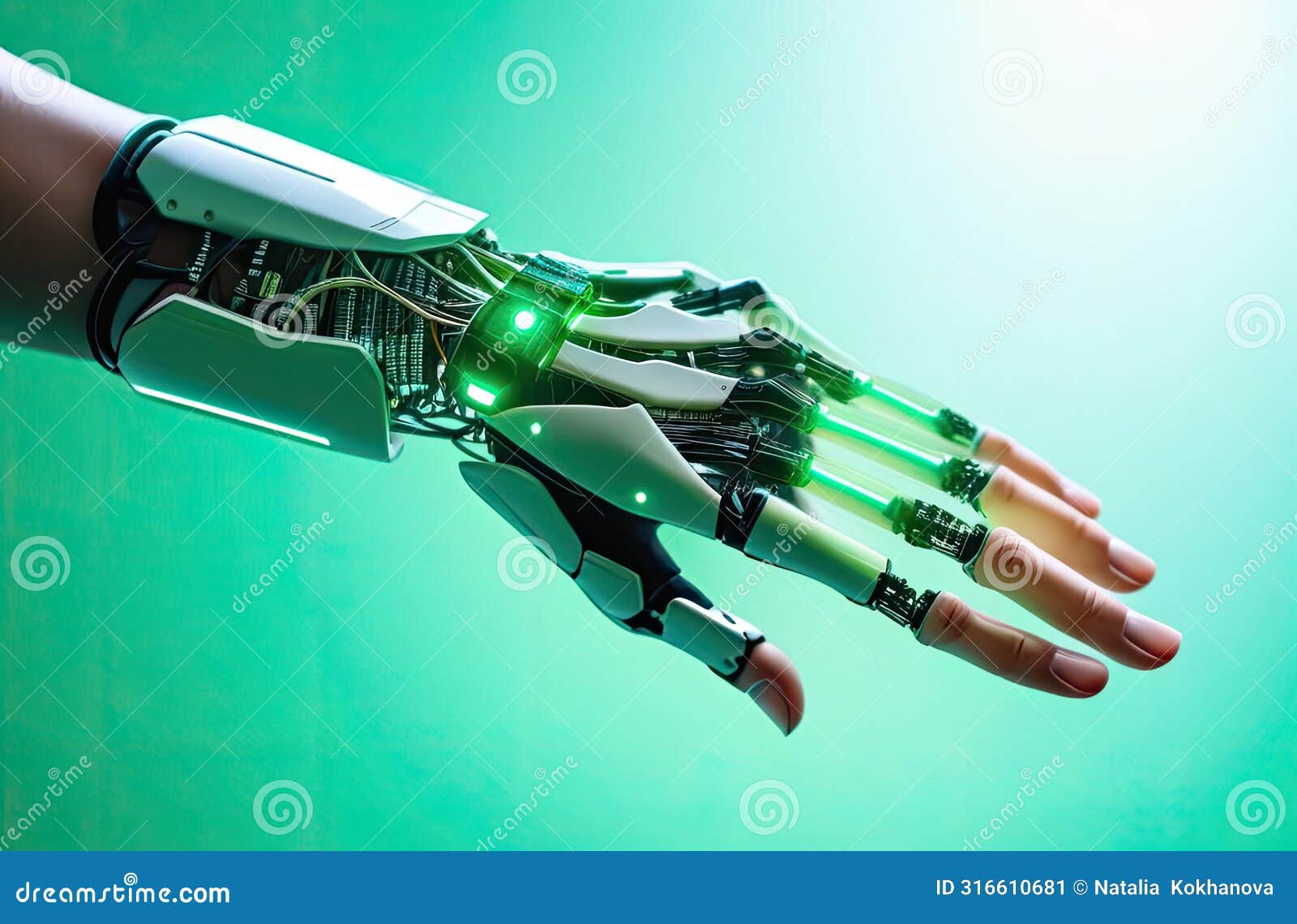 A Prosthesis on a Human Hand. Futuristic Human Robot Hand Stock ...