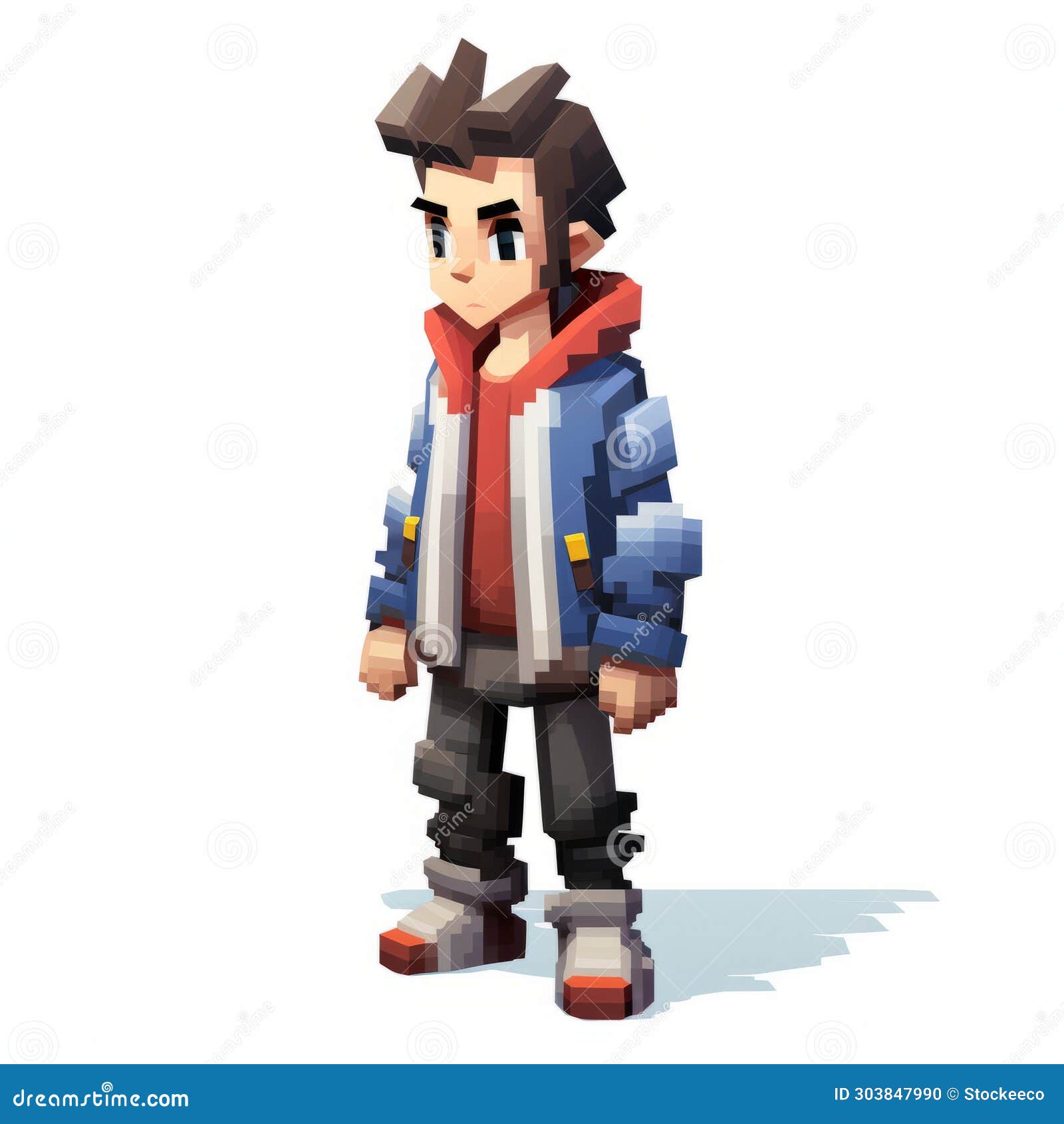 Charming 3d Pixel Art of a Man Wearing a Jacket and Blue Hoodie Stock ...
