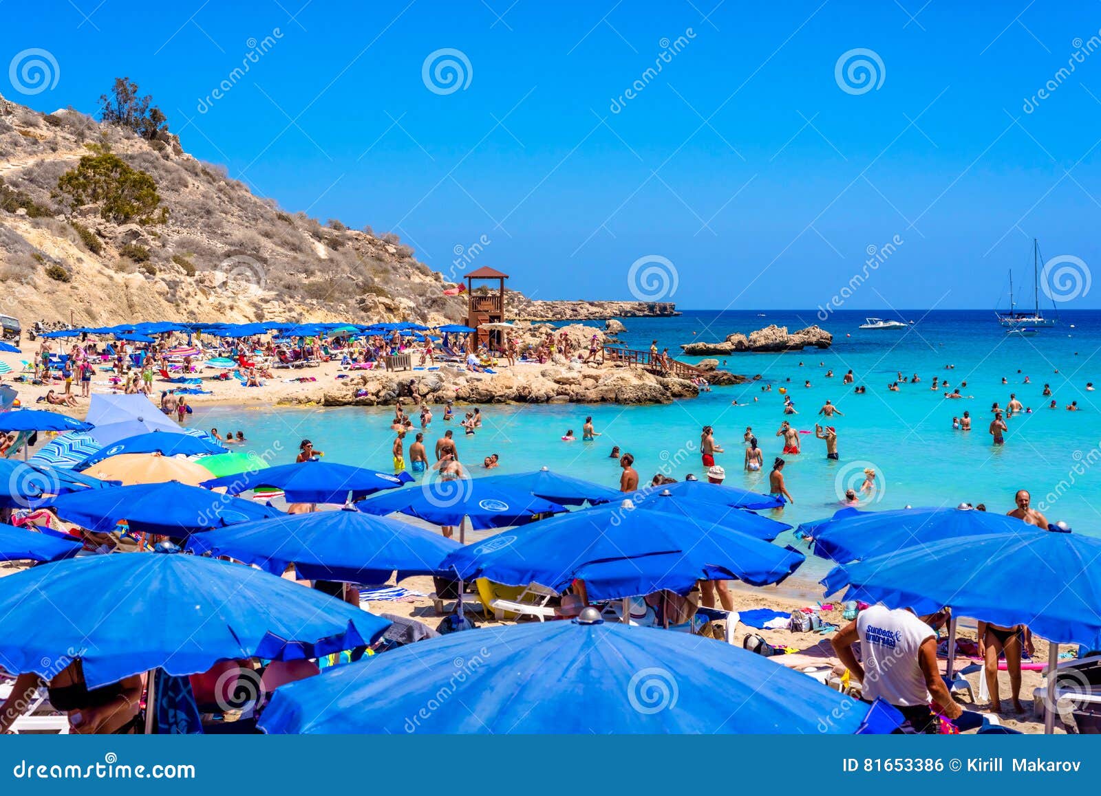 PROTARAS, CYPRUS - AUGUST 18, 2016: People Relaxing and Sunbathing at ...