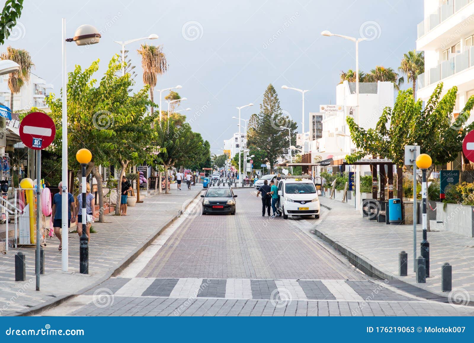 Protaras. Main Street with Restaurants and Shops in Protaras on Cyprus ...