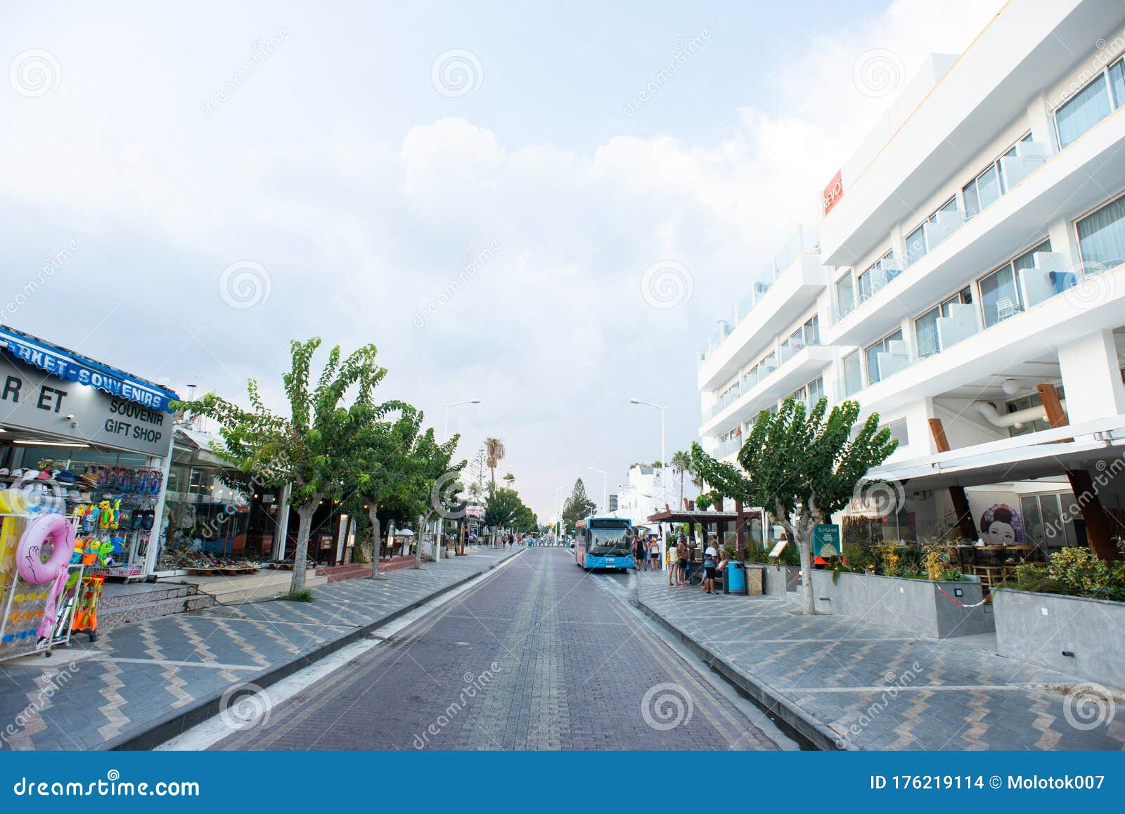 Protaras. Main Street with Restaurants and Shops in Protaras on Cyprus ...