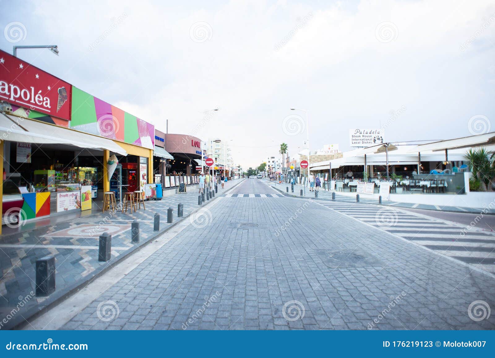 Protaras. Main Street with Restaurants and Shops in Protaras on Cyprus ...