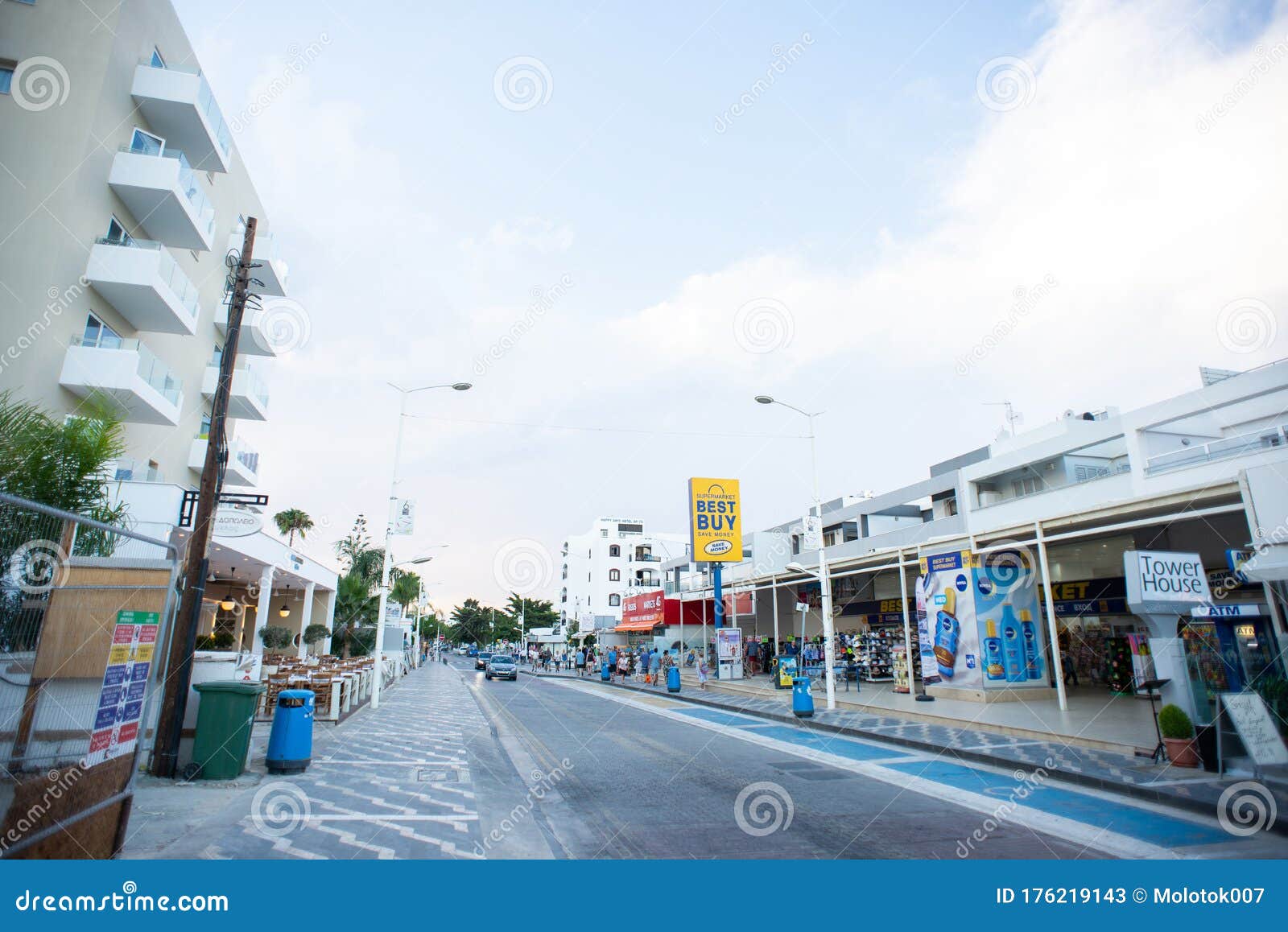 Protaras. Main Street with Restaurants and Shops in Protaras on Cyprus ...