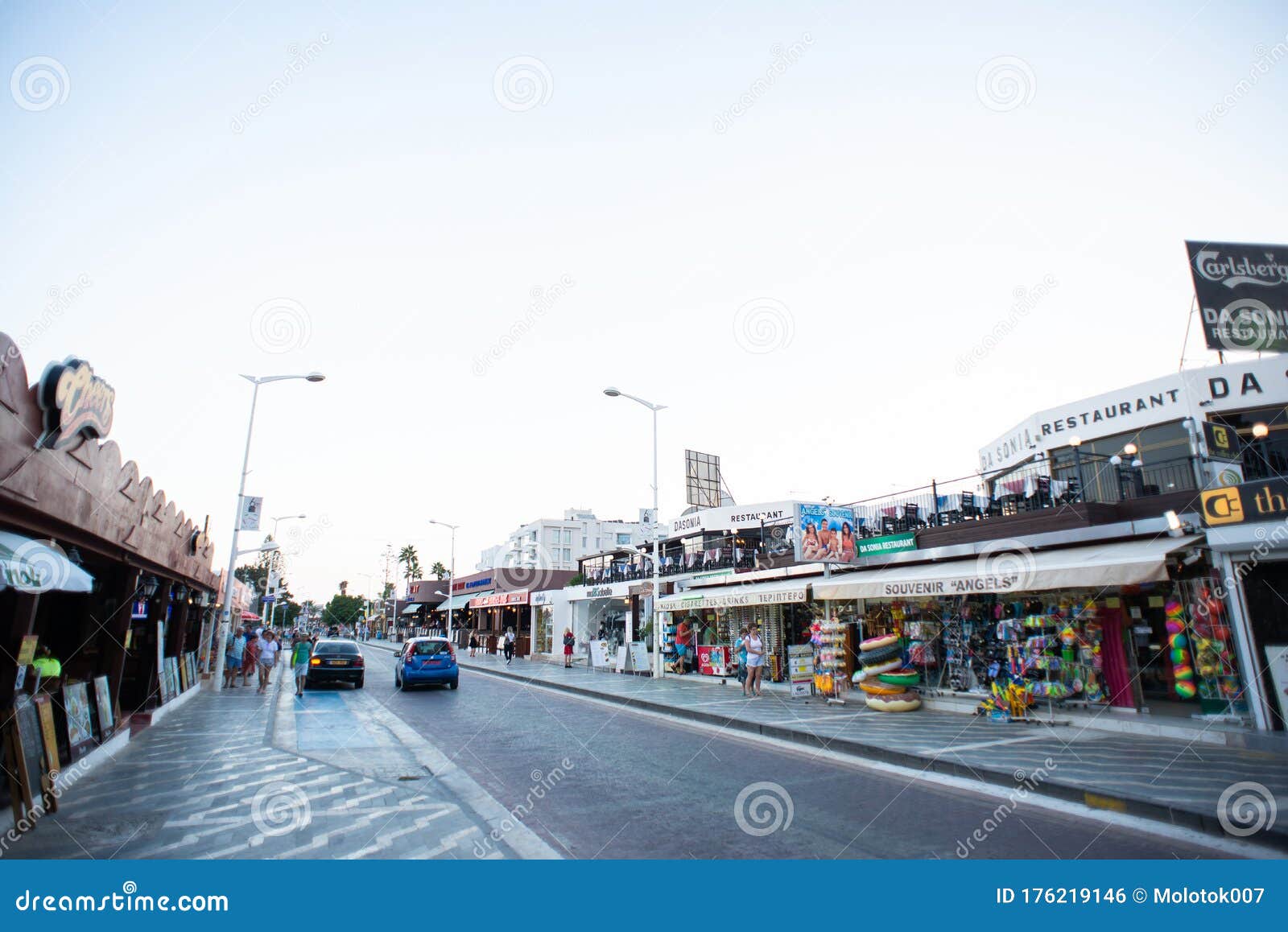 Protaras. Main Street with Restaurants and Shops in Protaras on Cyprus ...