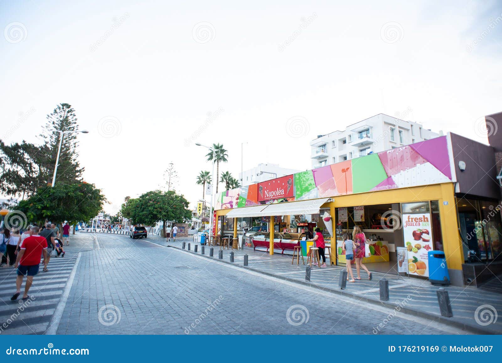 Protaras. Main Street with Restaurants and Shops in Protaras on Cyprus ...