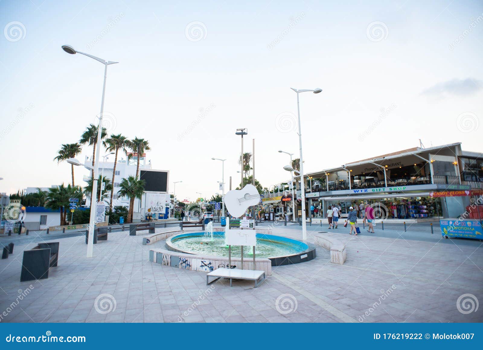 Protaras. Main Street with Restaurants and Shops in Protaras on Cyprus ...