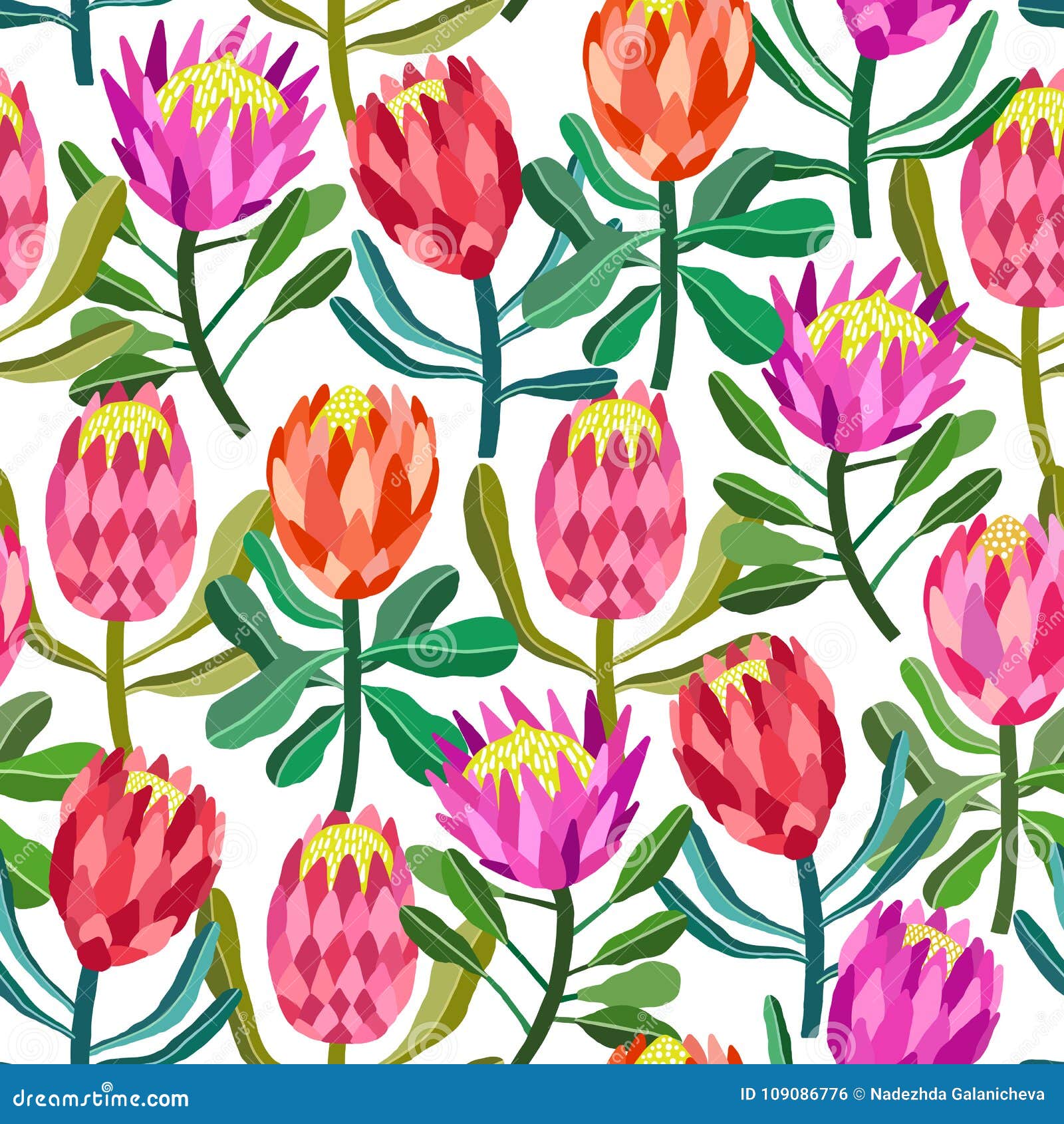 Protea Flower Vector Seamless Pattern Stock Vector - Illustration of ...