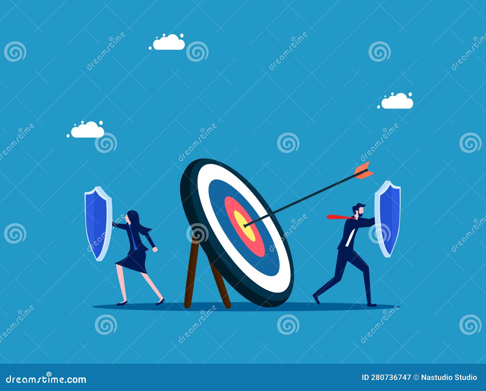 Protect Business Goals. Businessman Team Holding Shield To Protect ...