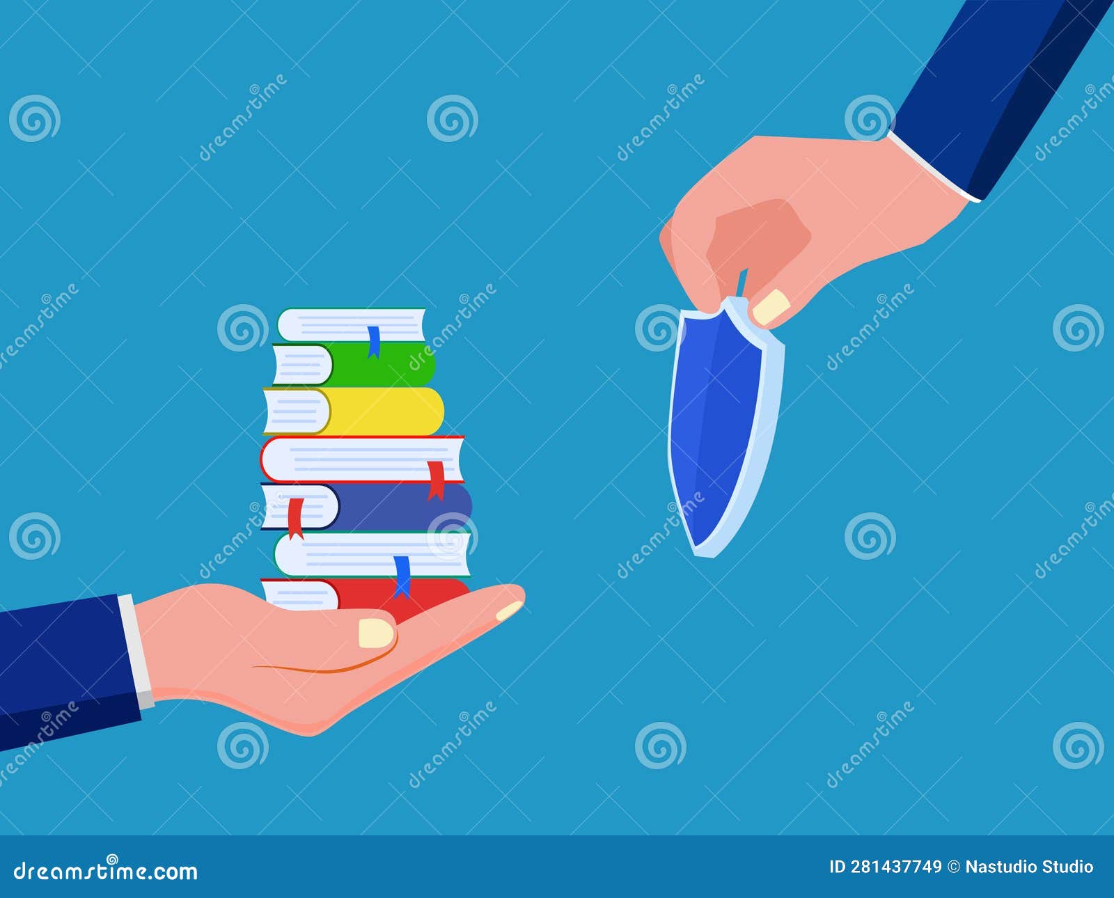 Protect Business Knowledge. Hand Holding Stack of Books and Protective ...