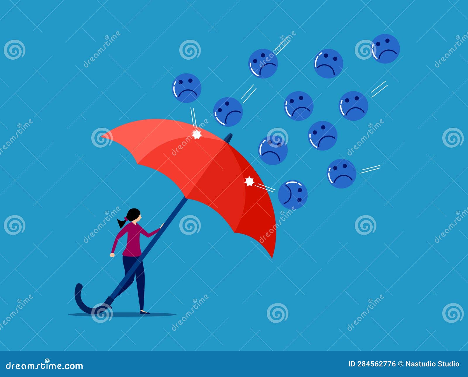 Protect or Control Emotions. Woman Protecting Herself with Big Umbrella ...