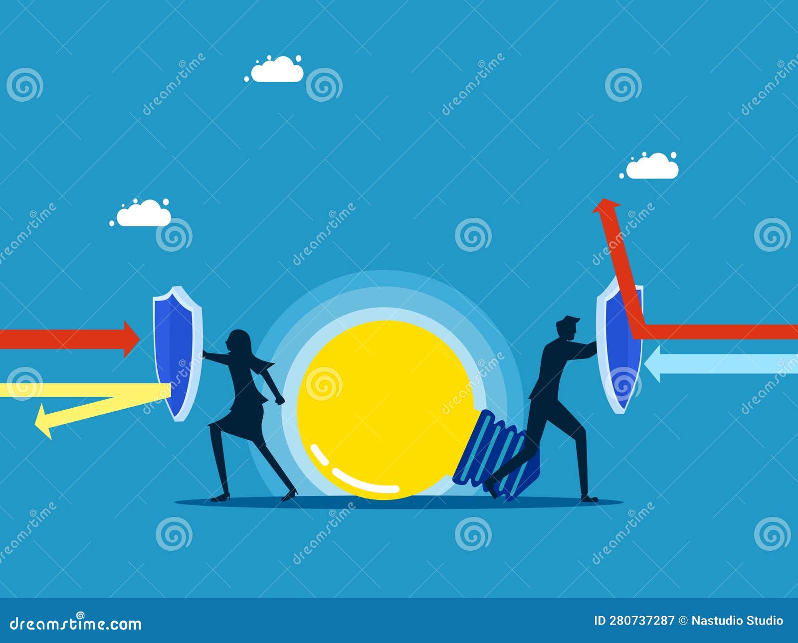 Protect Knowledge. Business Team Holding Light Bulb Shield Stock Vector ...