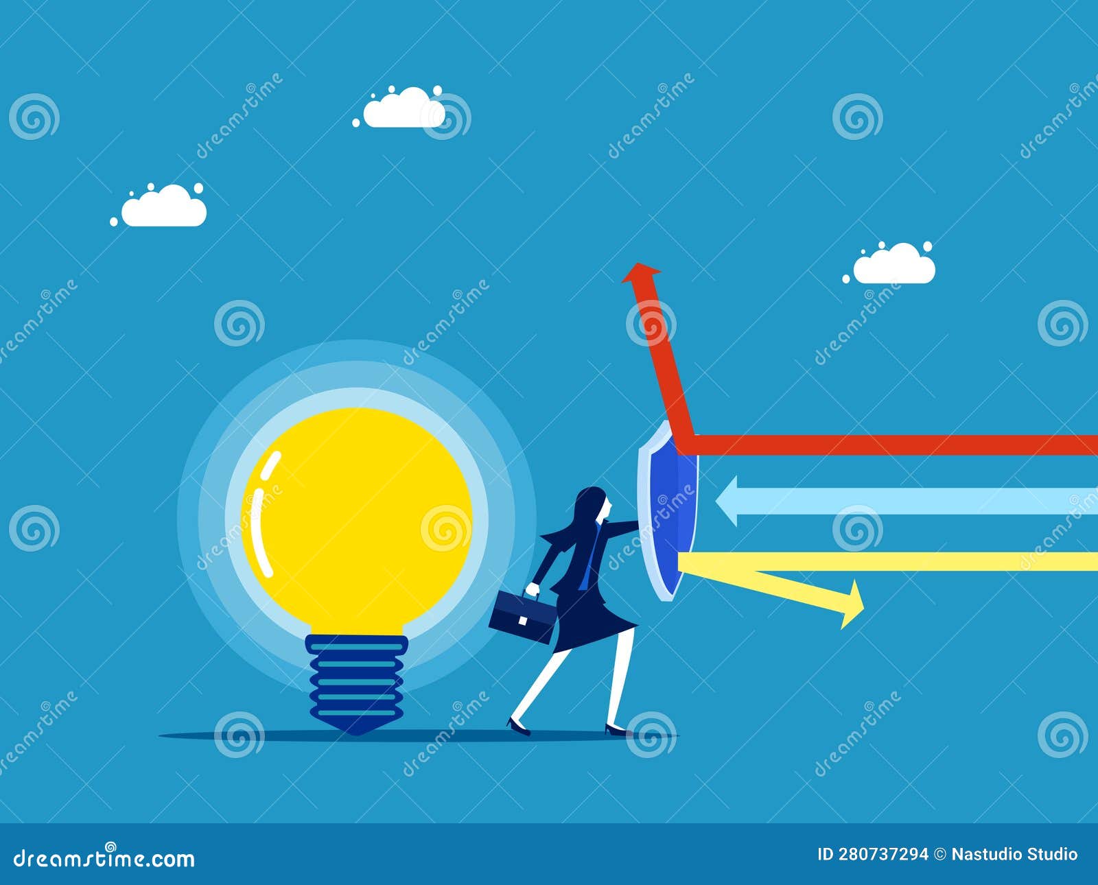 Protect Knowledge. Businesswoman Holding a Shield To Protect the Light ...