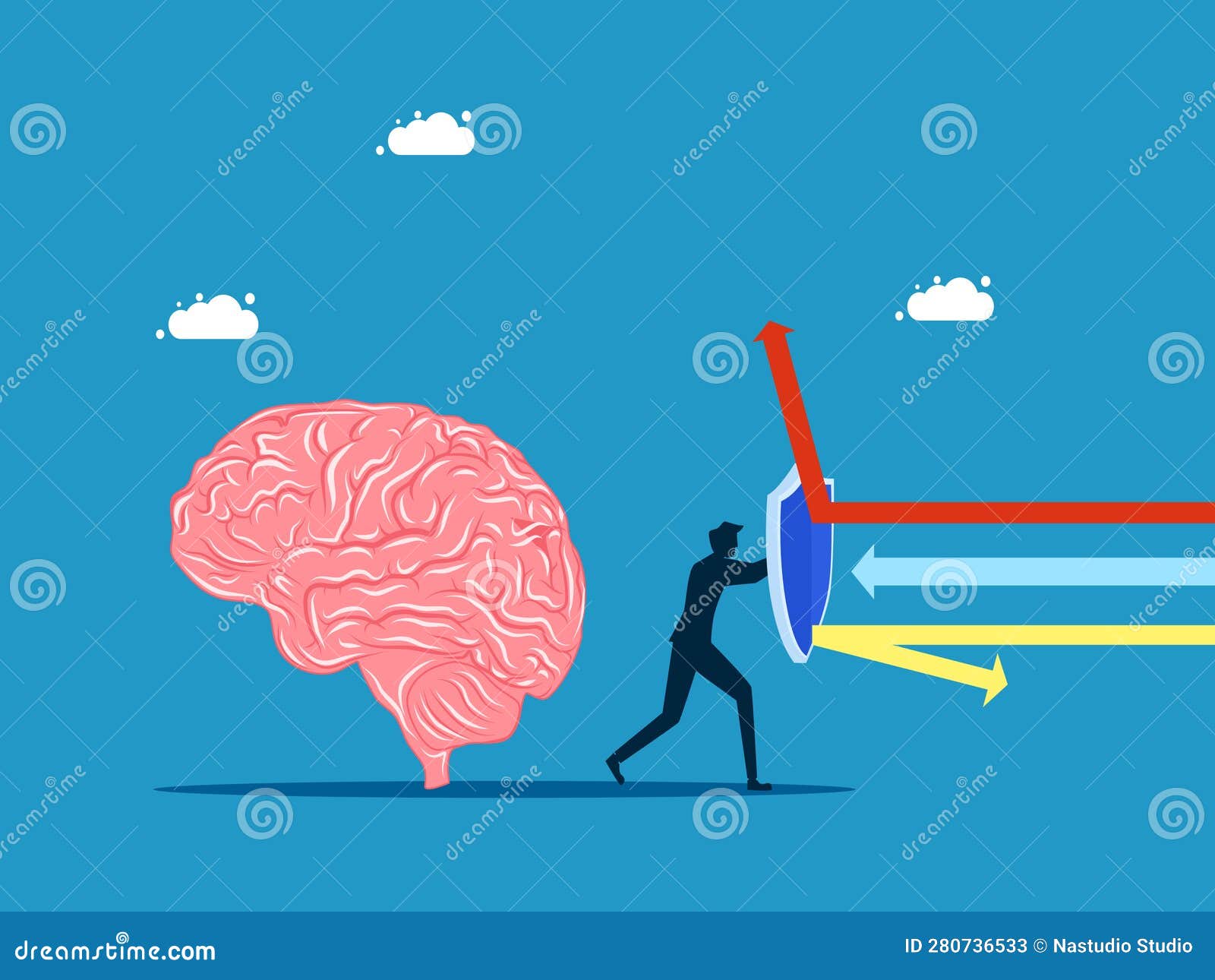 Protect Mind. Businessman Holding a Shield To Protect the Brain Stock ...