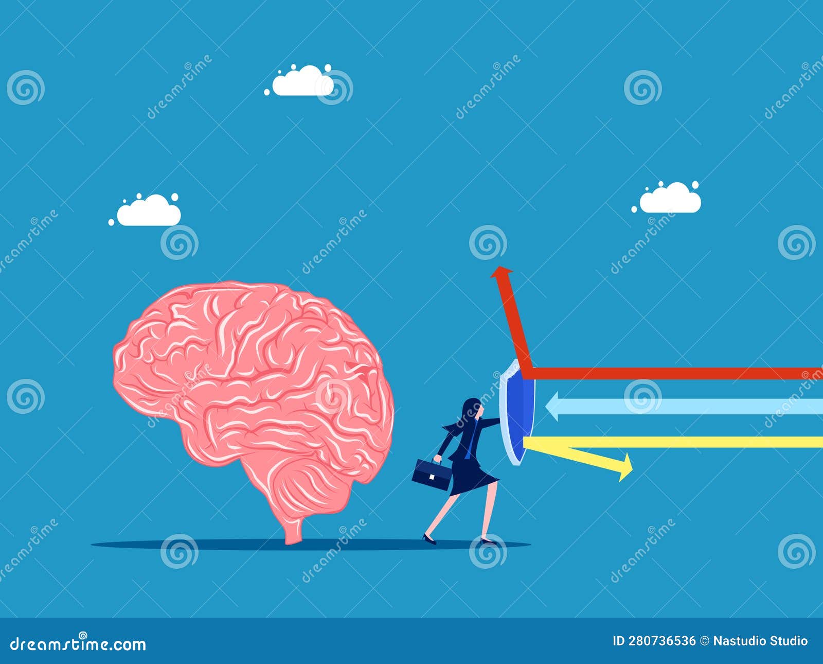 Protect Mind. Businesswoman Holding a Shield To Protect the Brain Stock ...