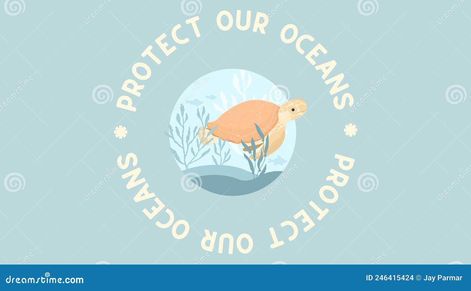 Protect Our Oceans Turtle Illustration Desktop Wallpaper Stock ...