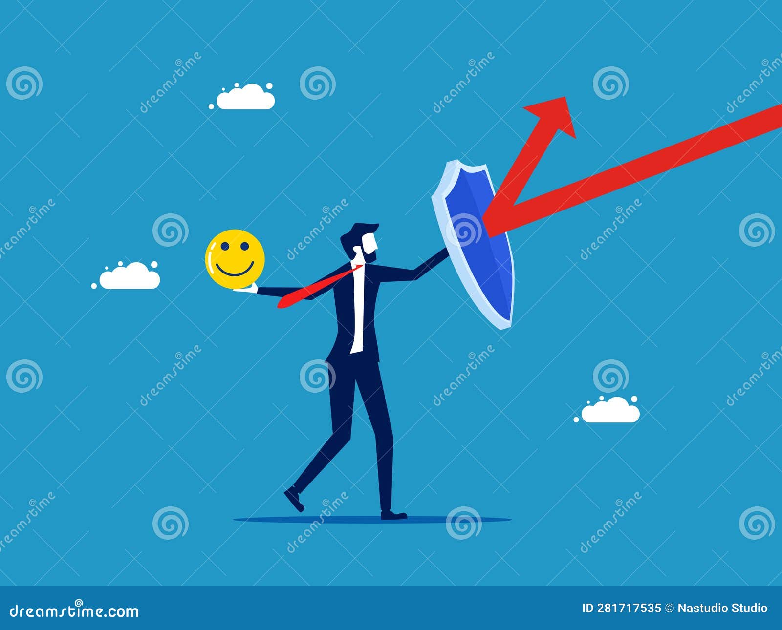 Protect Positive Thoughts. Businessman Holding a Shield Against the ...