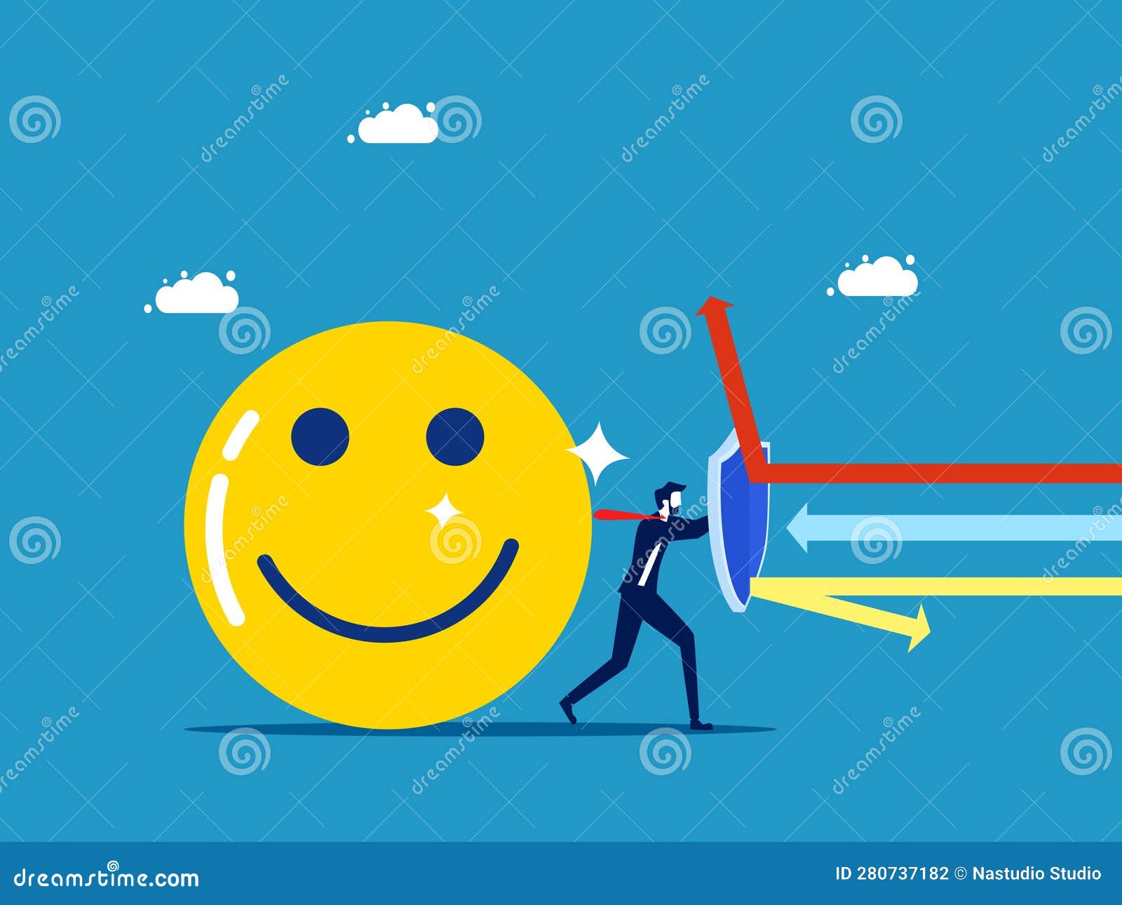 Protect Positive Thoughts. Businessman Holding Shield To Protect ...