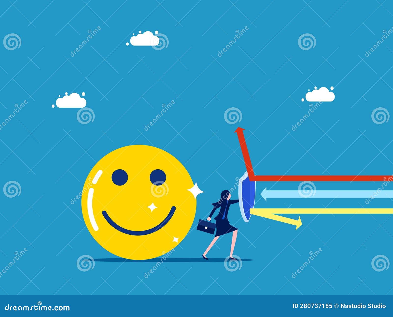 Protect Positive Thoughts. Businesswoman Holding Shield To Protect ...