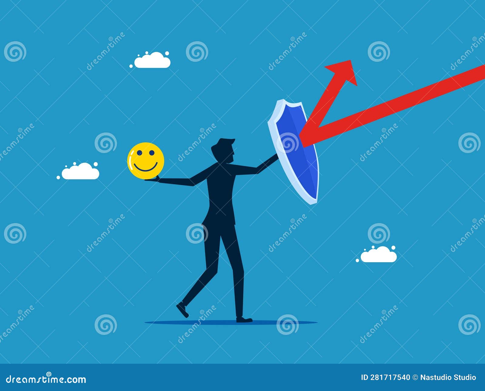 Protect Positive Thoughts. Man Holding a Shield Against the Attack of ...
