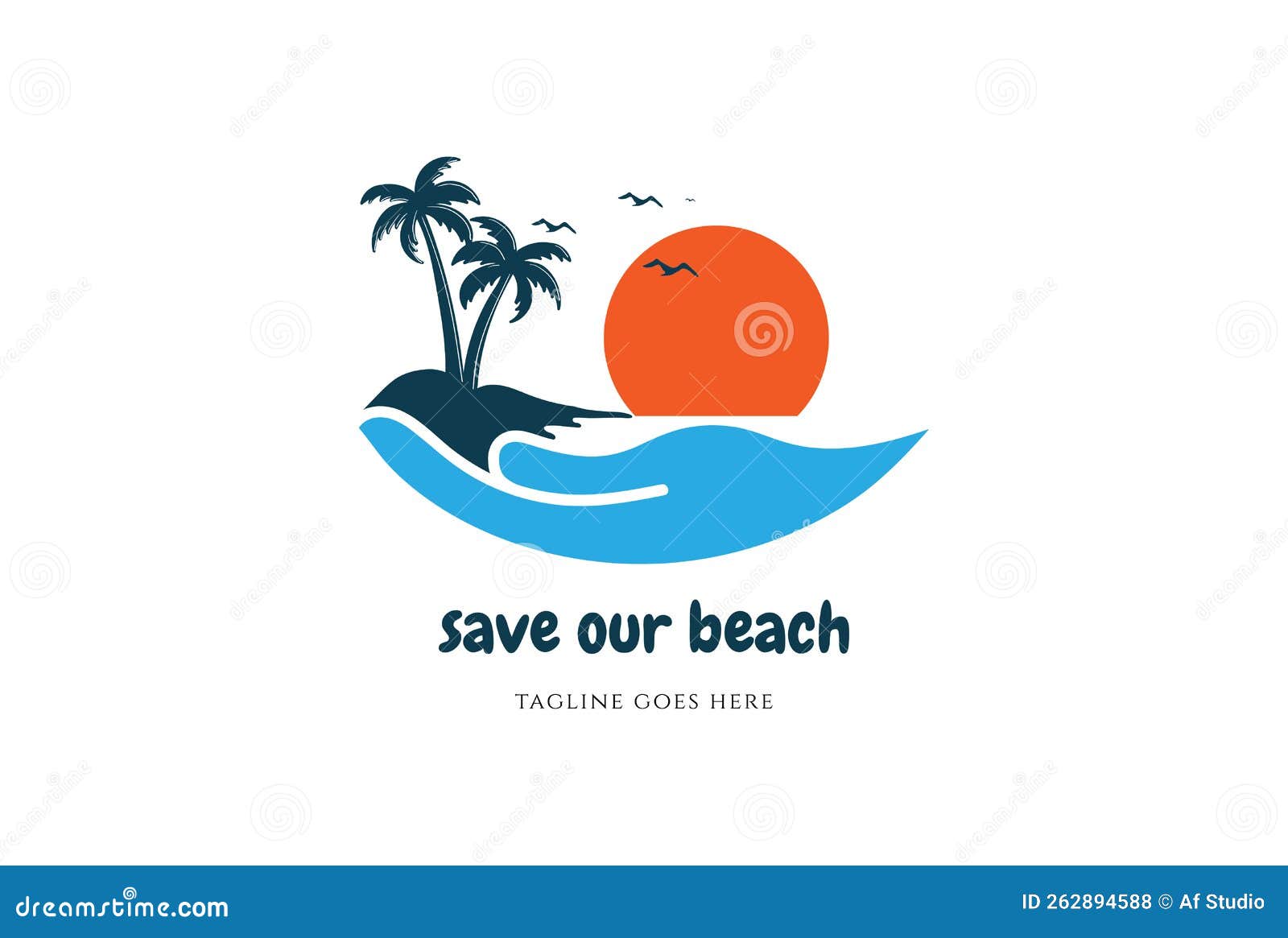 Protect Save Hand Tropical Beach Logo Design Vector Stock Vector ...
