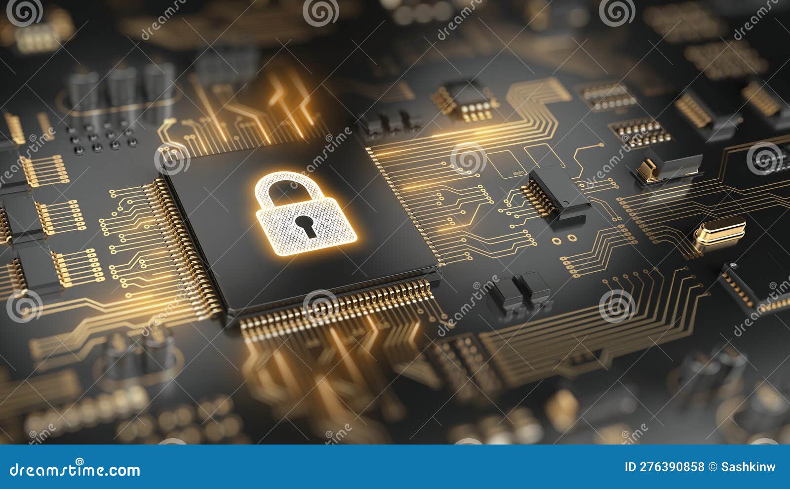 Protect and Security Concept. Padlock on Microchip Processor ...