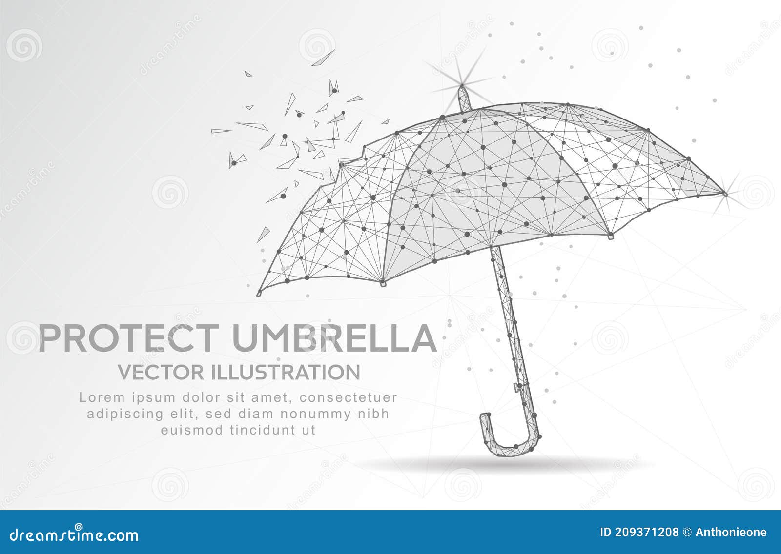 Protect Umbrella Digitally Drawn Low Poly Wire Frame on White ...