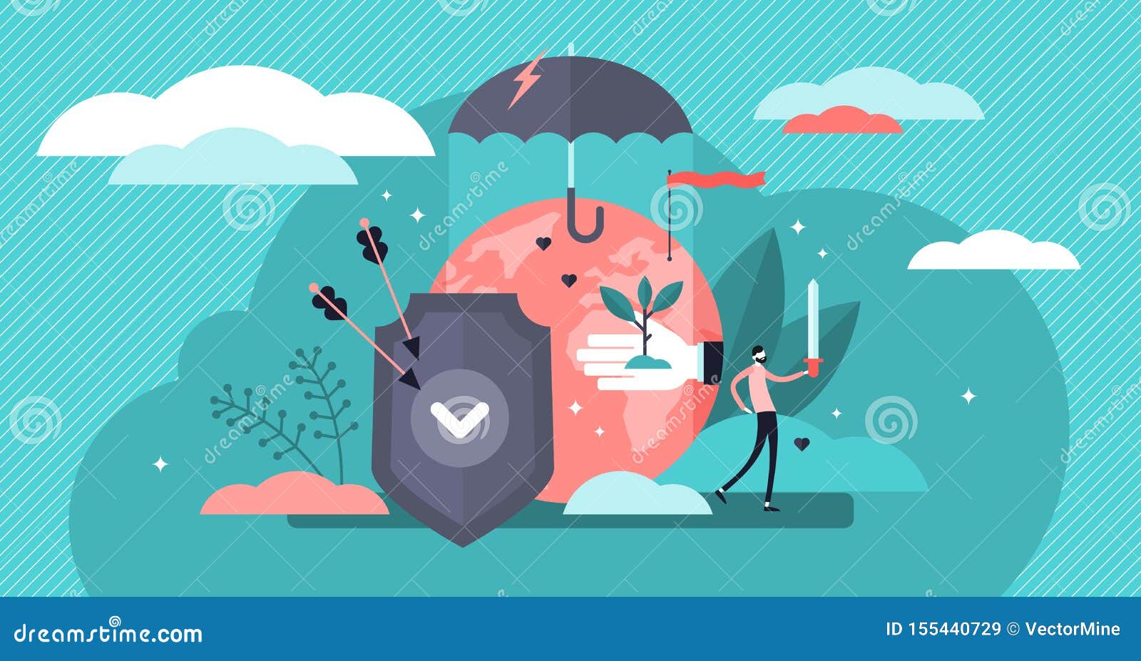 Protect Vector Illustration. Flat Tiny Symbolic Safe Shield Person ...