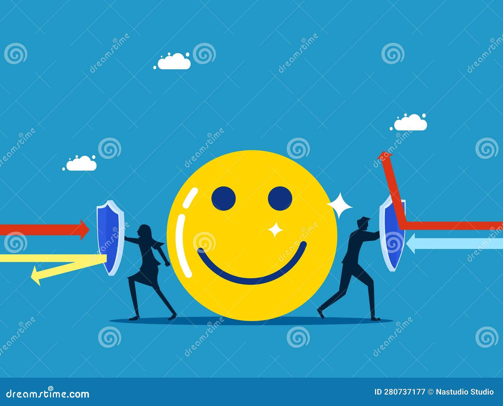 Protect Your Positive Thoughts. Business Team Holding Shield To Protect ...