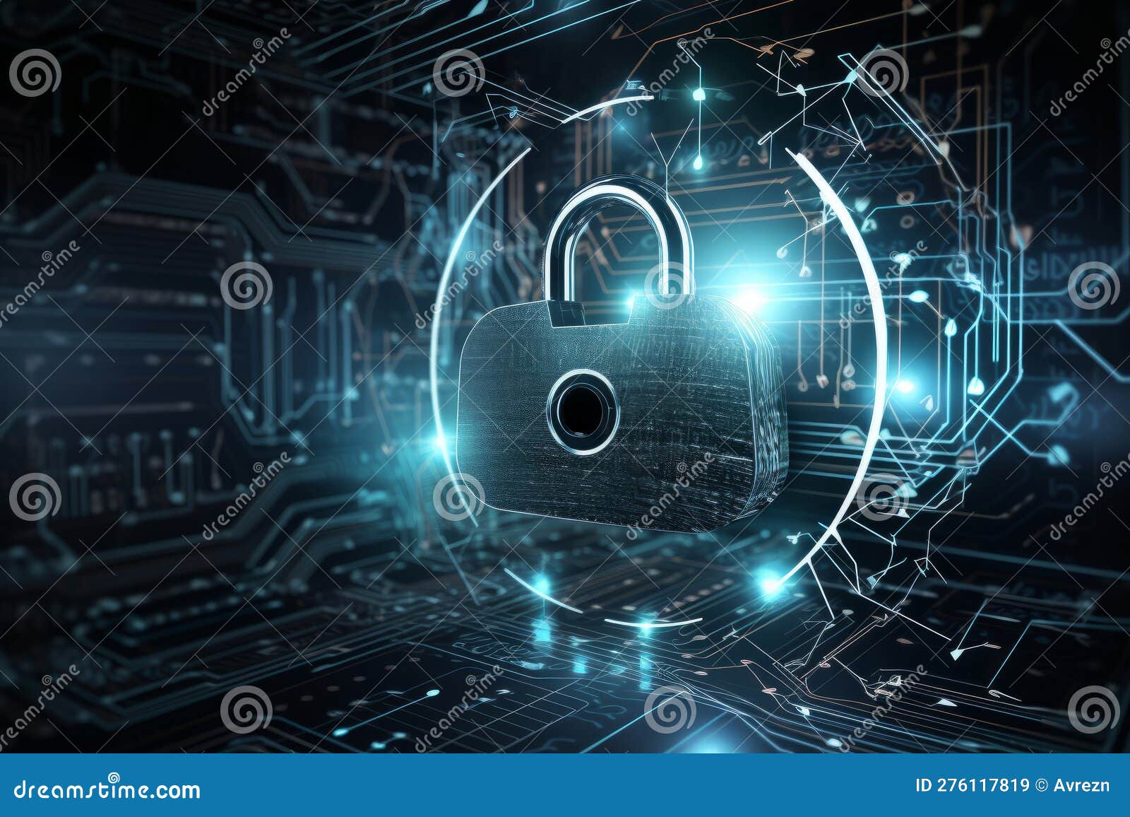 Secure Your Tech with Lock on Abstract Background, Cyber Security ...