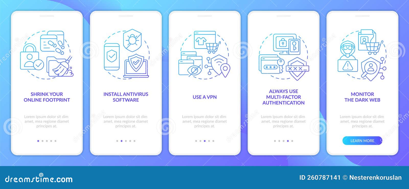 Protect Yourself From Hackers Scams Blue Gradient Onboarding Mobile App
