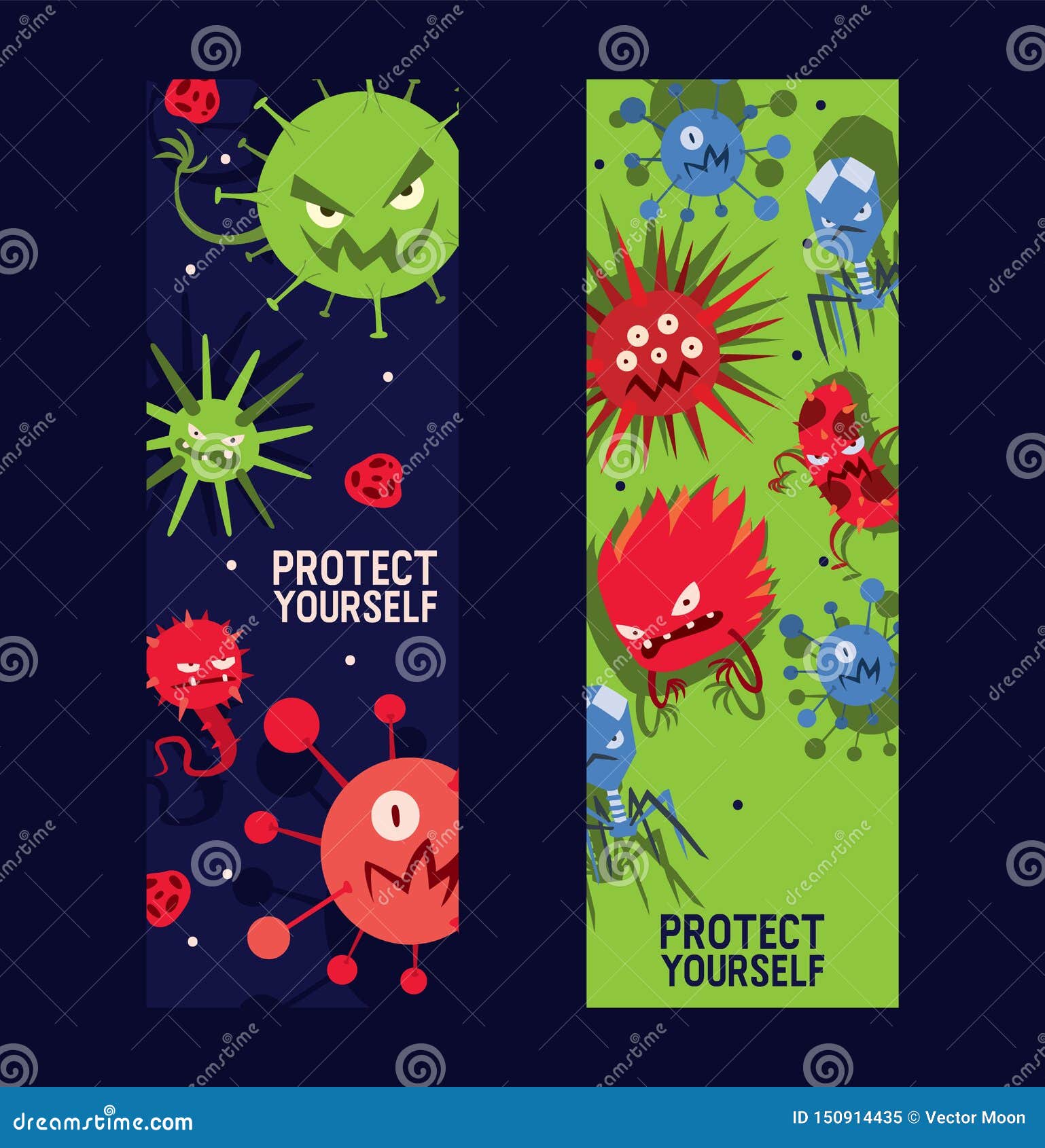 Protect Yourself Set of Banners Vector Illustration. Microbes or ...