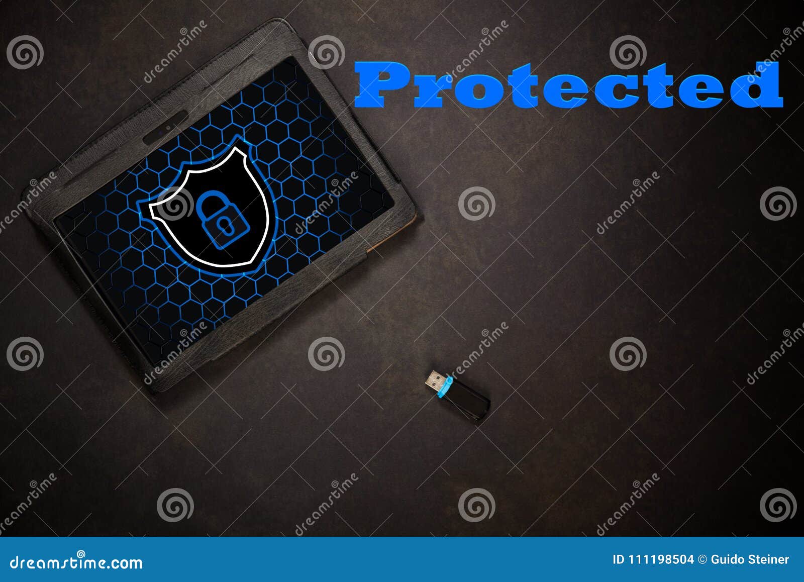 A protected Android tablet stock photo. Image of hacking - 111198504