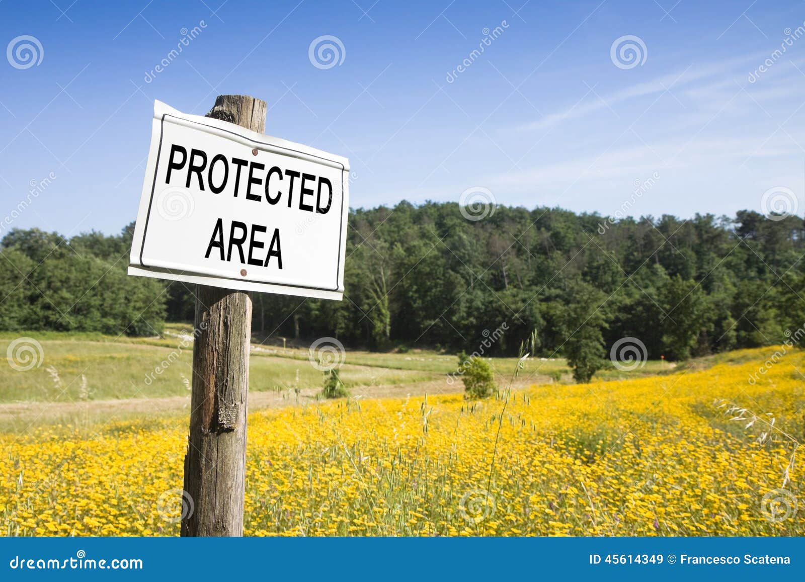 Protected Area Written On A Field Sign Stock Photo - Image: 45614349