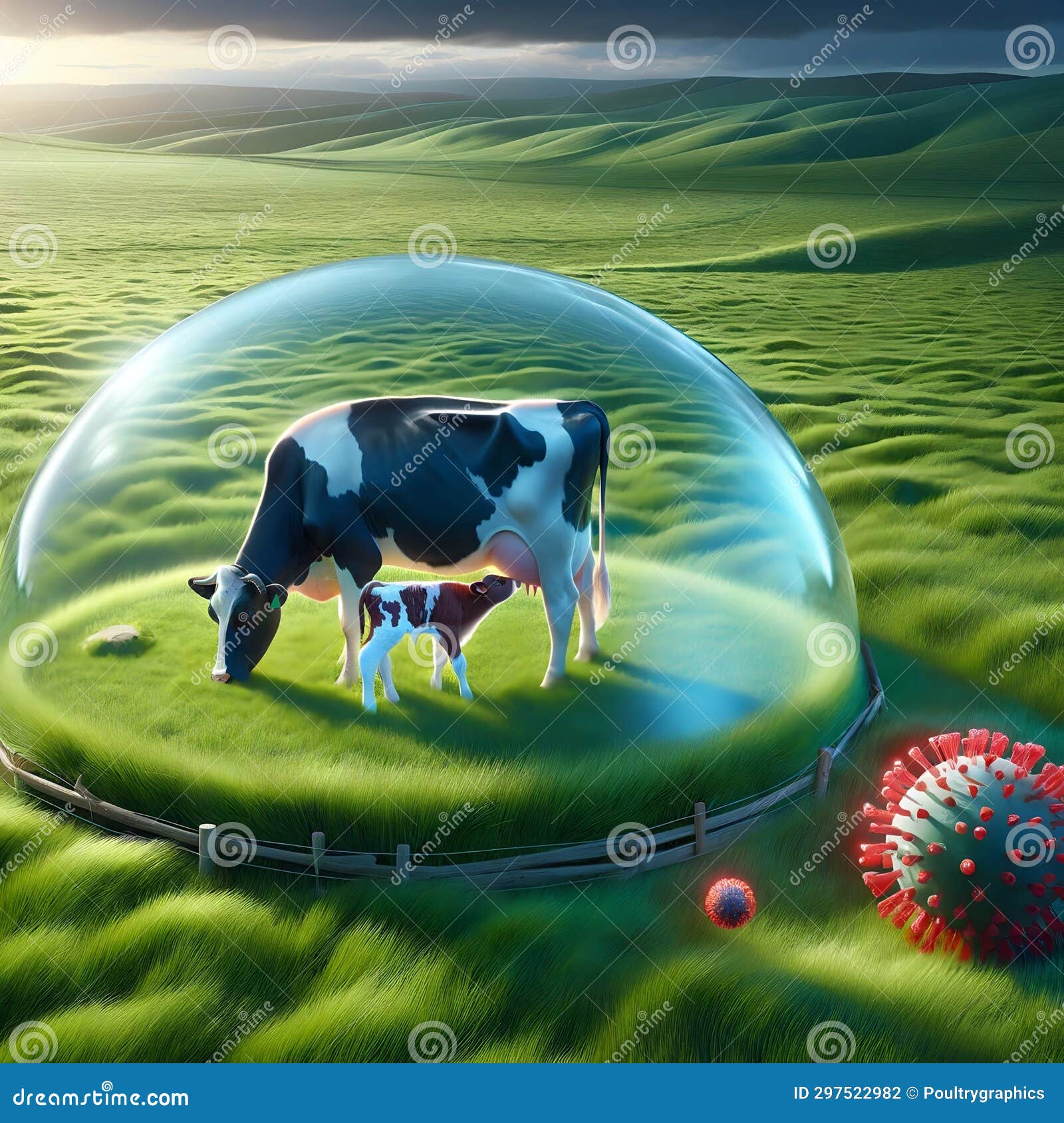 Protected Cattle in Blue Light Dome: Symbolizing Disease Immunity ...