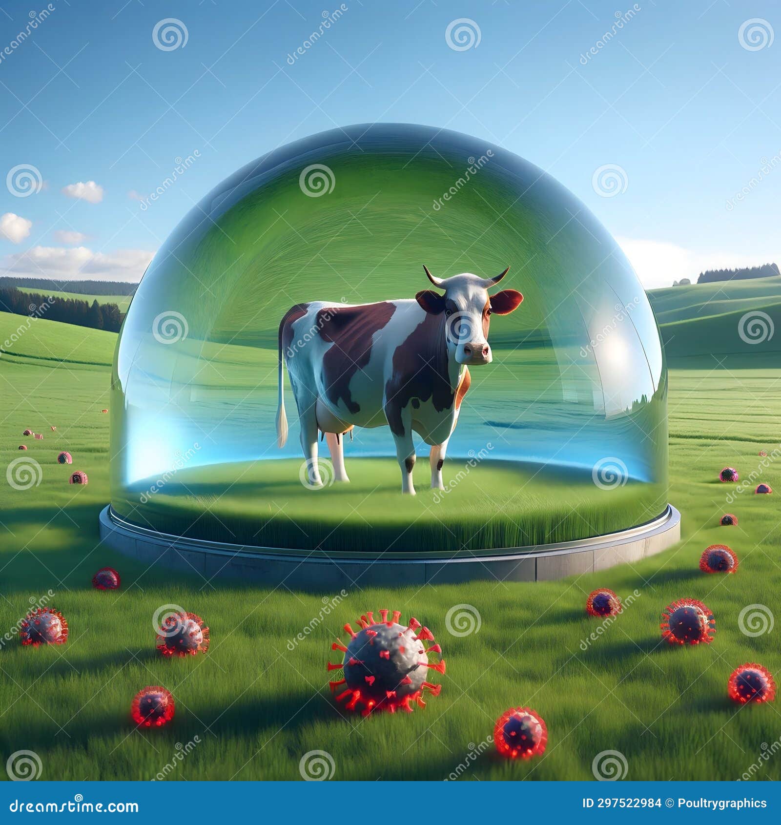 Protected Cattle in Blue Light Dome: Symbolizing Disease Immunity ...
