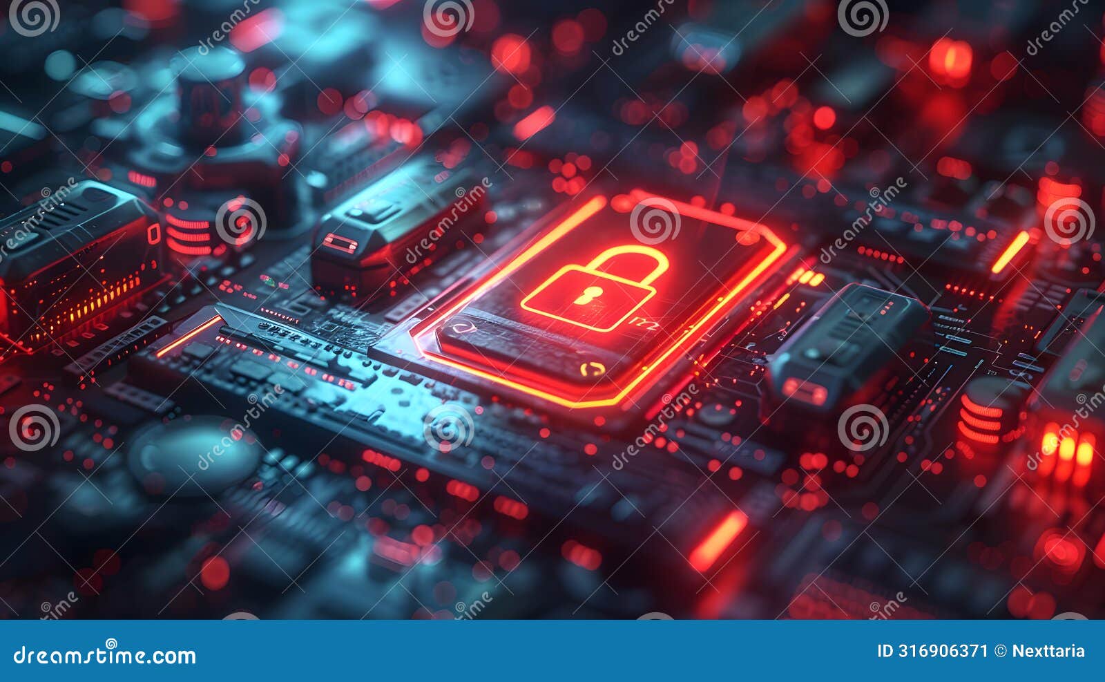 Protected Computer Environment: Firewall, Password, Hacker Threat Stock ...