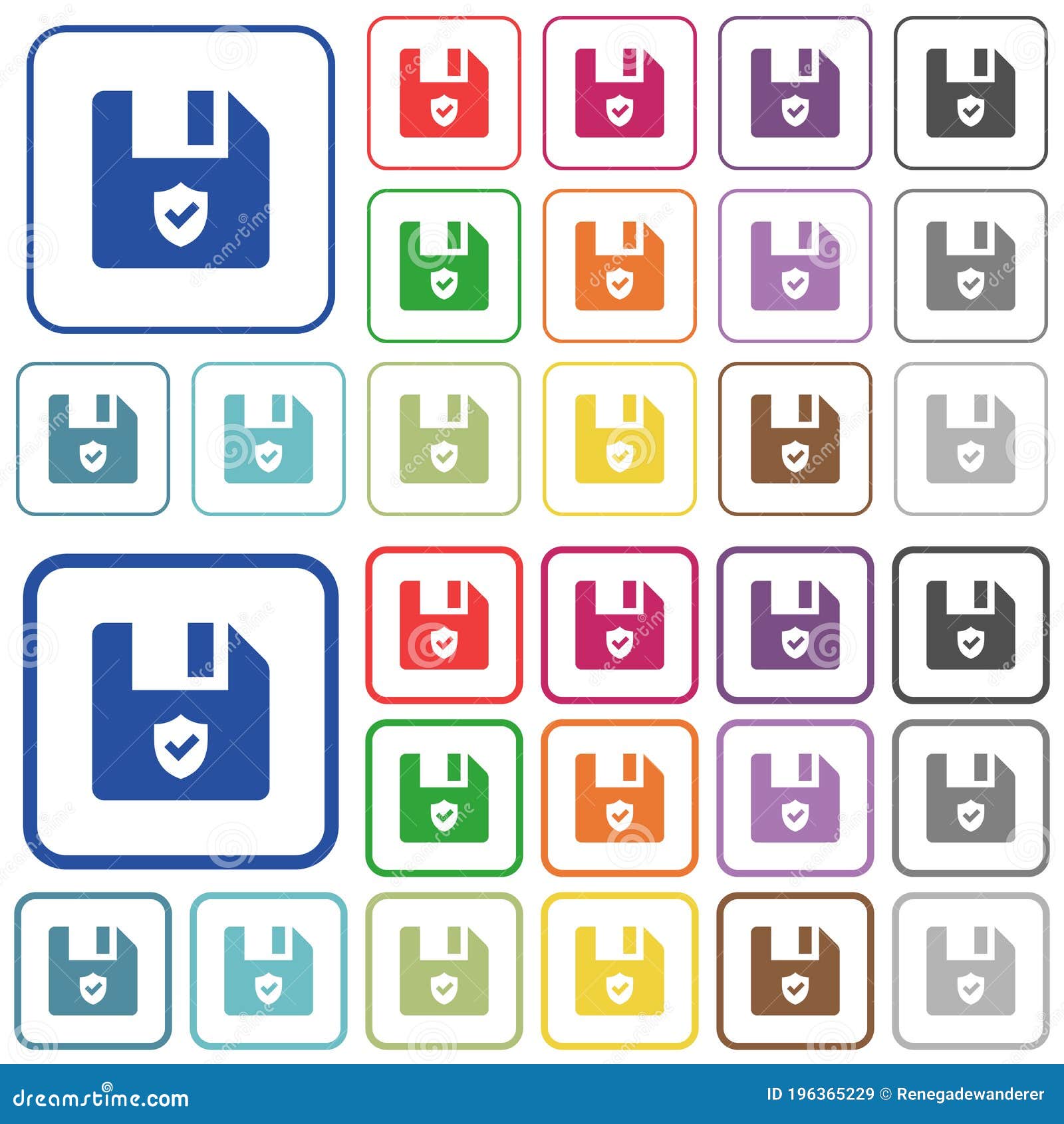 Protected File Outlined Flat Color Icons Stock Vector - Illustration of ...