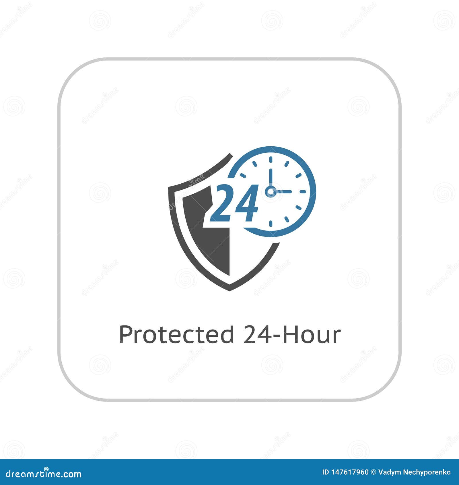 Protected 24-hour Icon. Flat Design Stock Illustration - Illustration ...