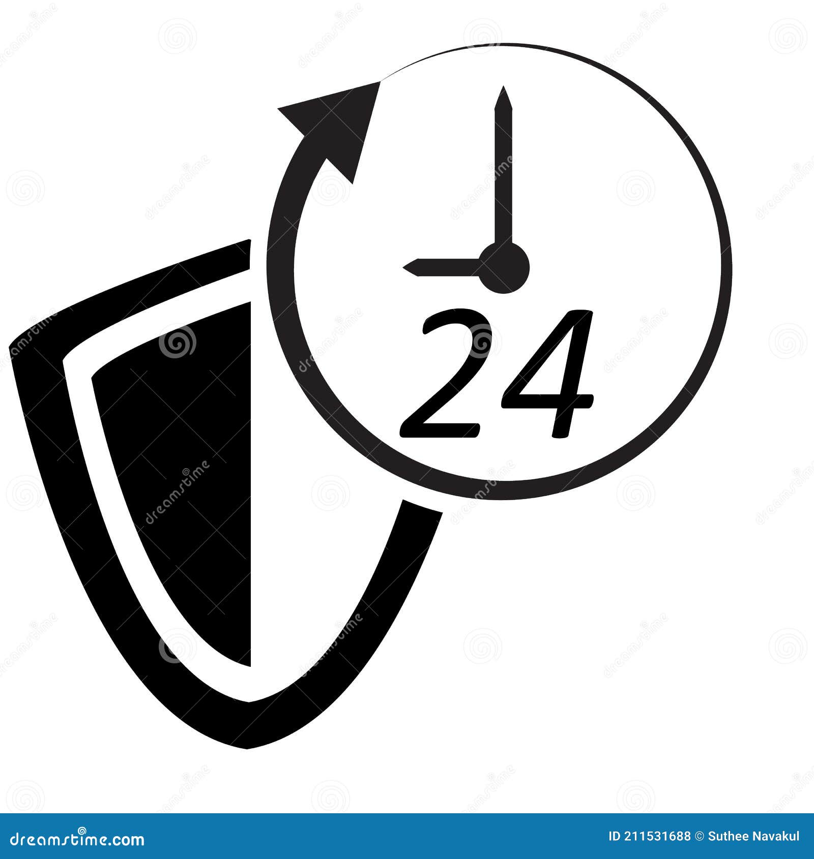 Protected 24 Hour Icon on White Background. Flat Style. Shield Sign ...